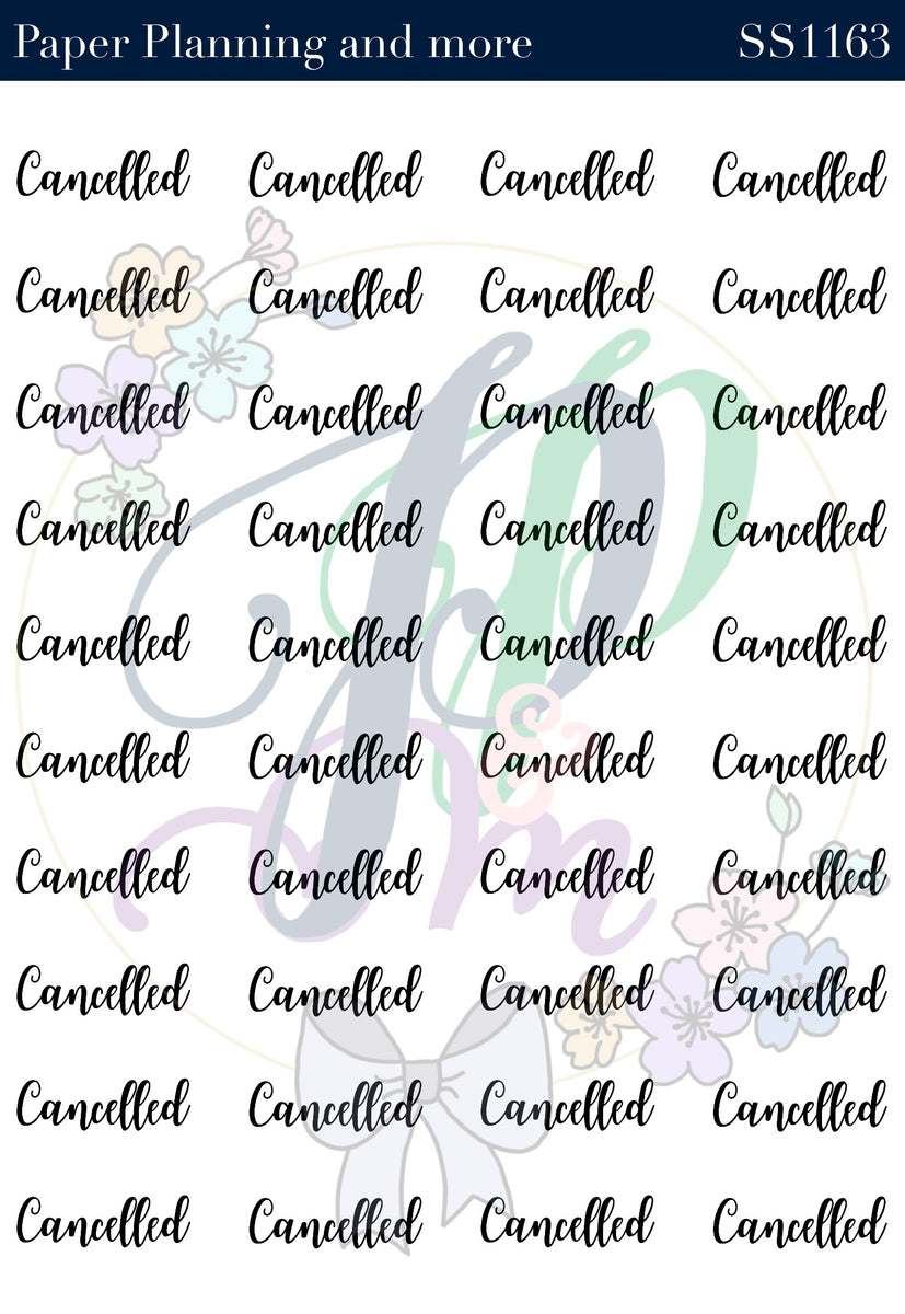 Cancelled Handwritten Sticker Sheet – Paper planning and more