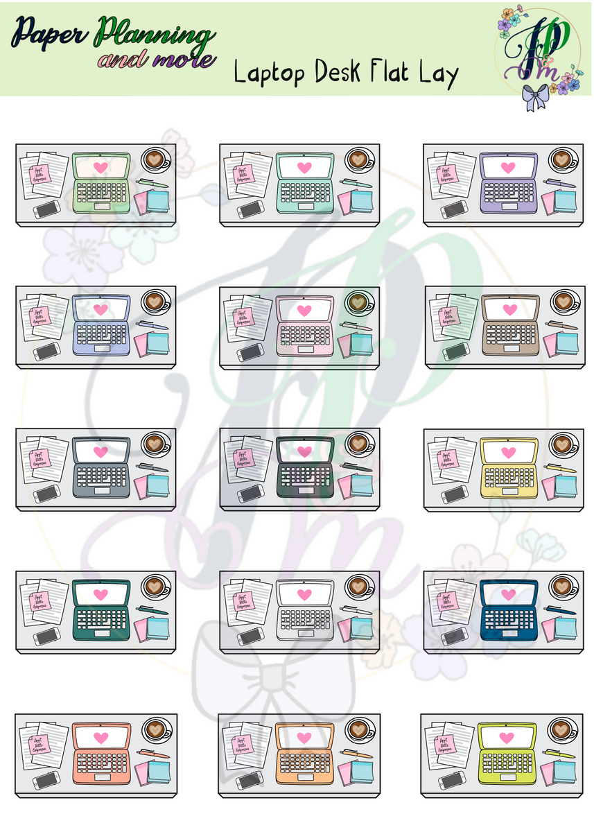 Laptop Desk Flat Lay Sticker Sheet – Paper planning and more