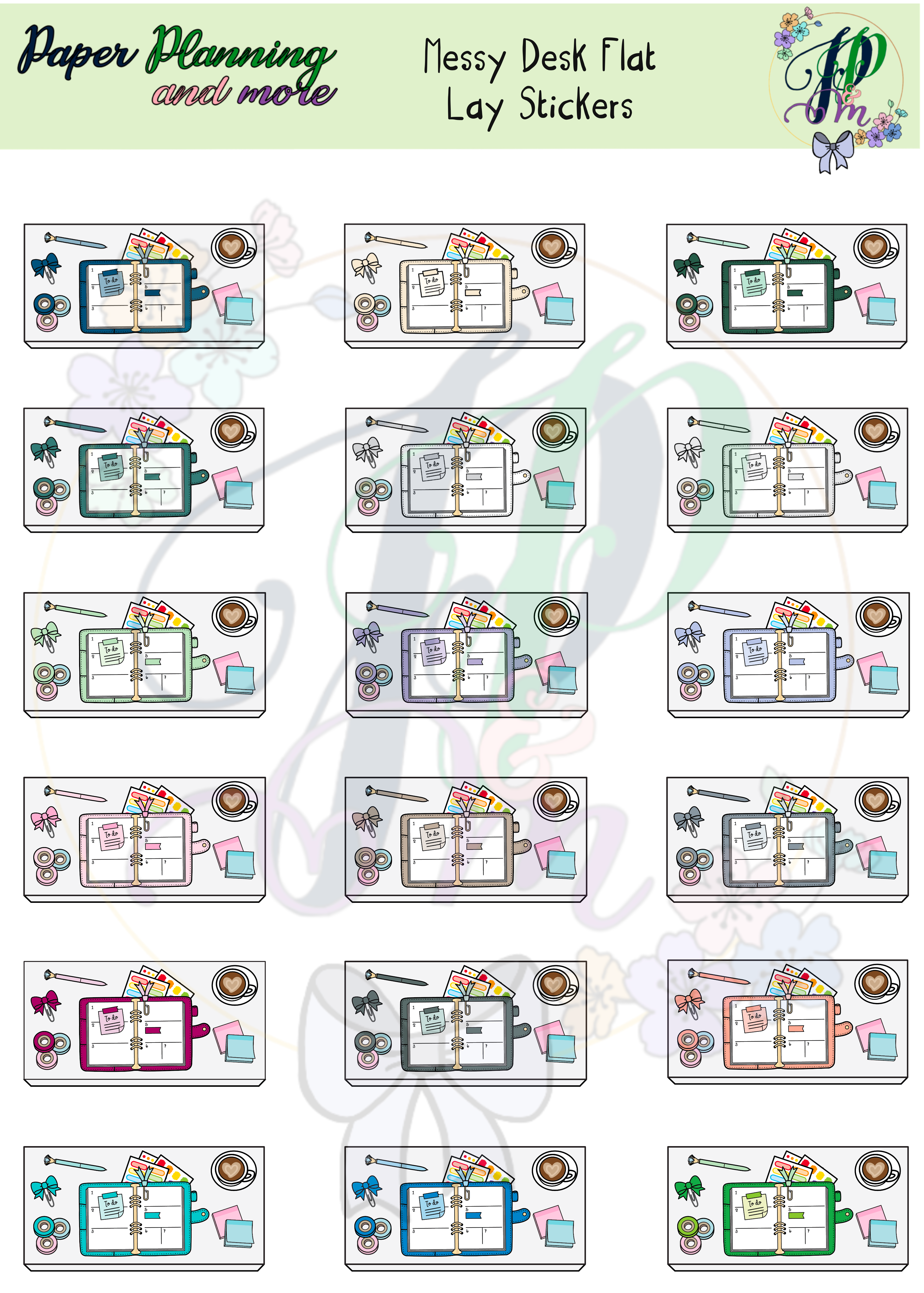Messy Desk Flat Lay Sticker Sheet – Paper planning and more